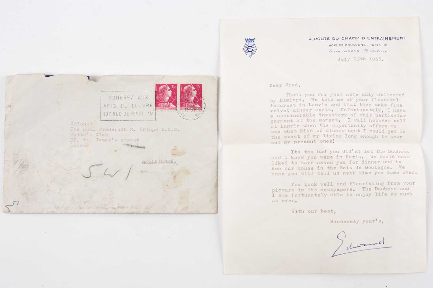 A typed letter from King Edward VIII dated July 15th 1956 to Colonel ...