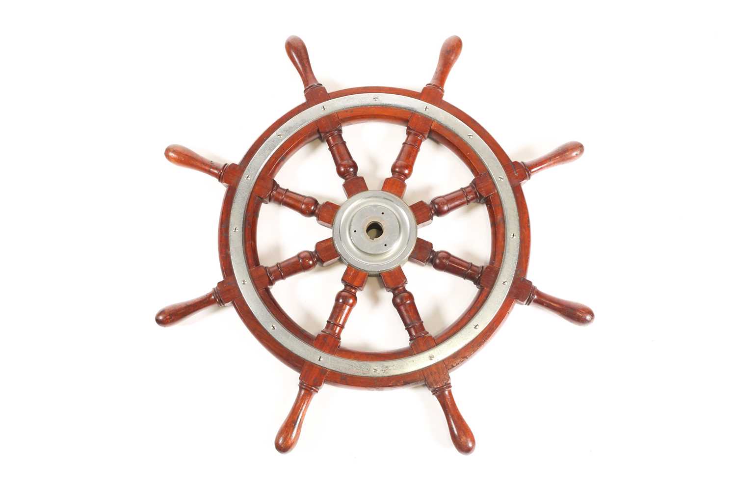 Lot 508 - A teak wood ship's wheel with turned