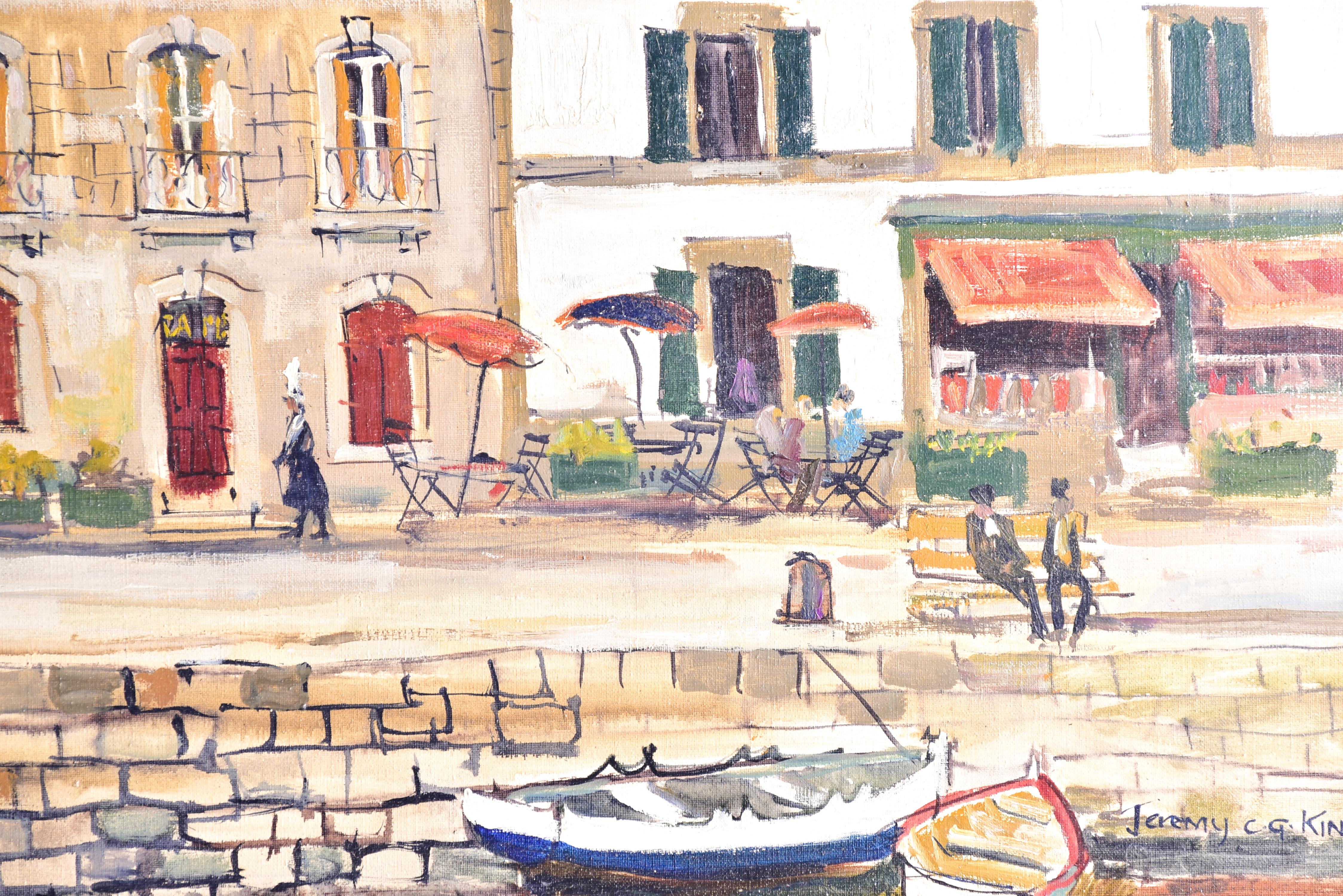 Lot 59 - Jeremy King (b. 1933), a French harbour, oil