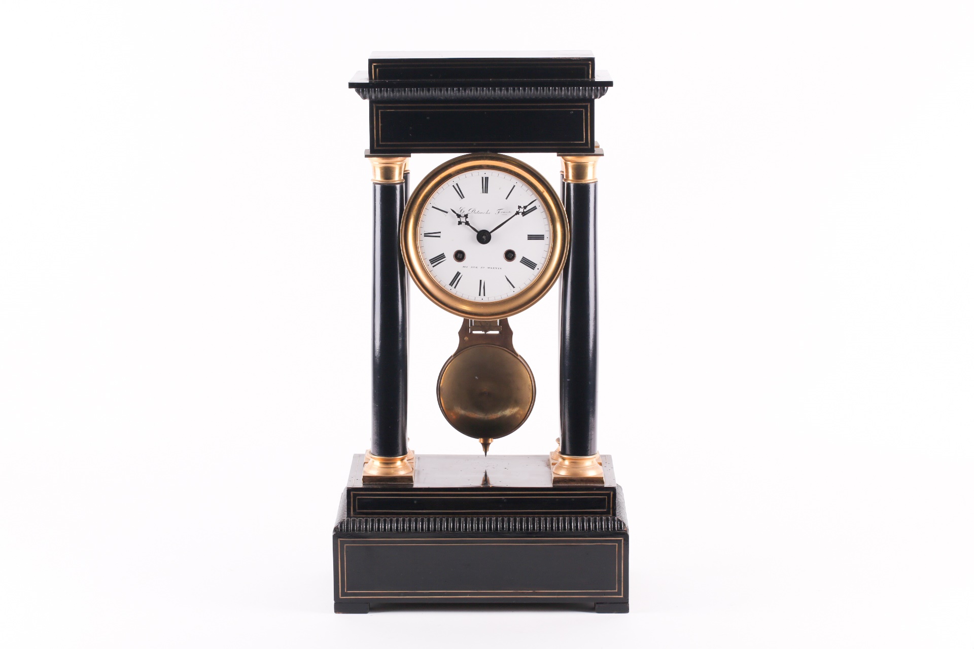 Lot 189 - A French portico mantel clock by C. Detouche