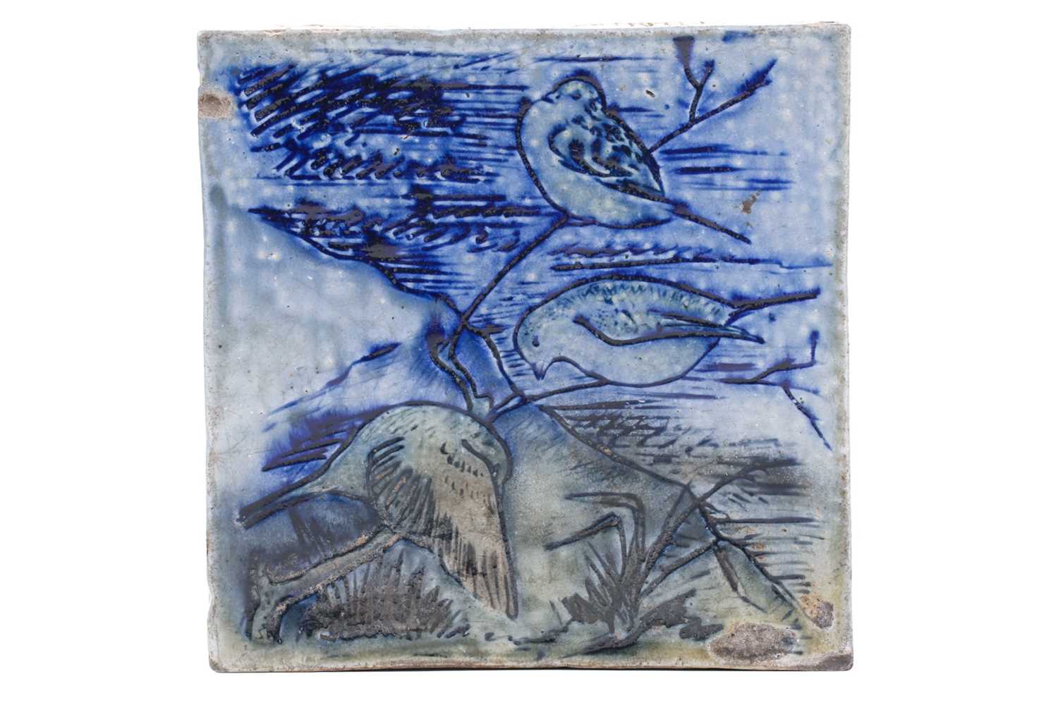 Lot 528 - A Martin Brothers stoneware blue-glazed tile,