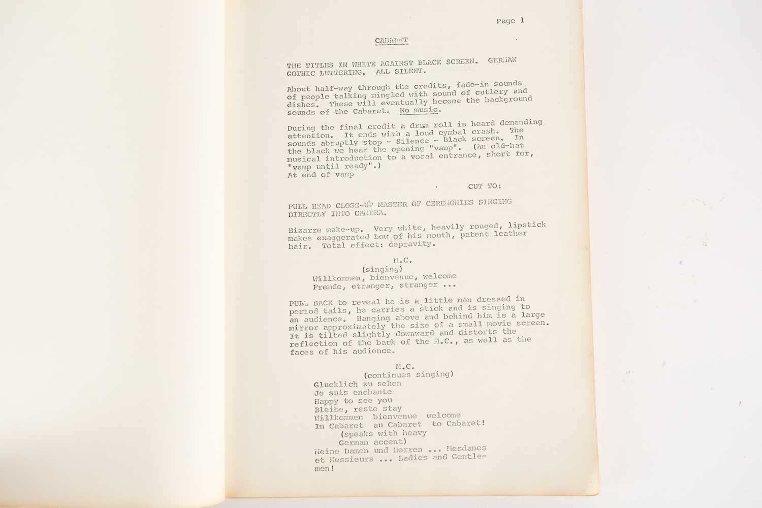 Lot 365 - 'CABARET' (1972) an original film script for