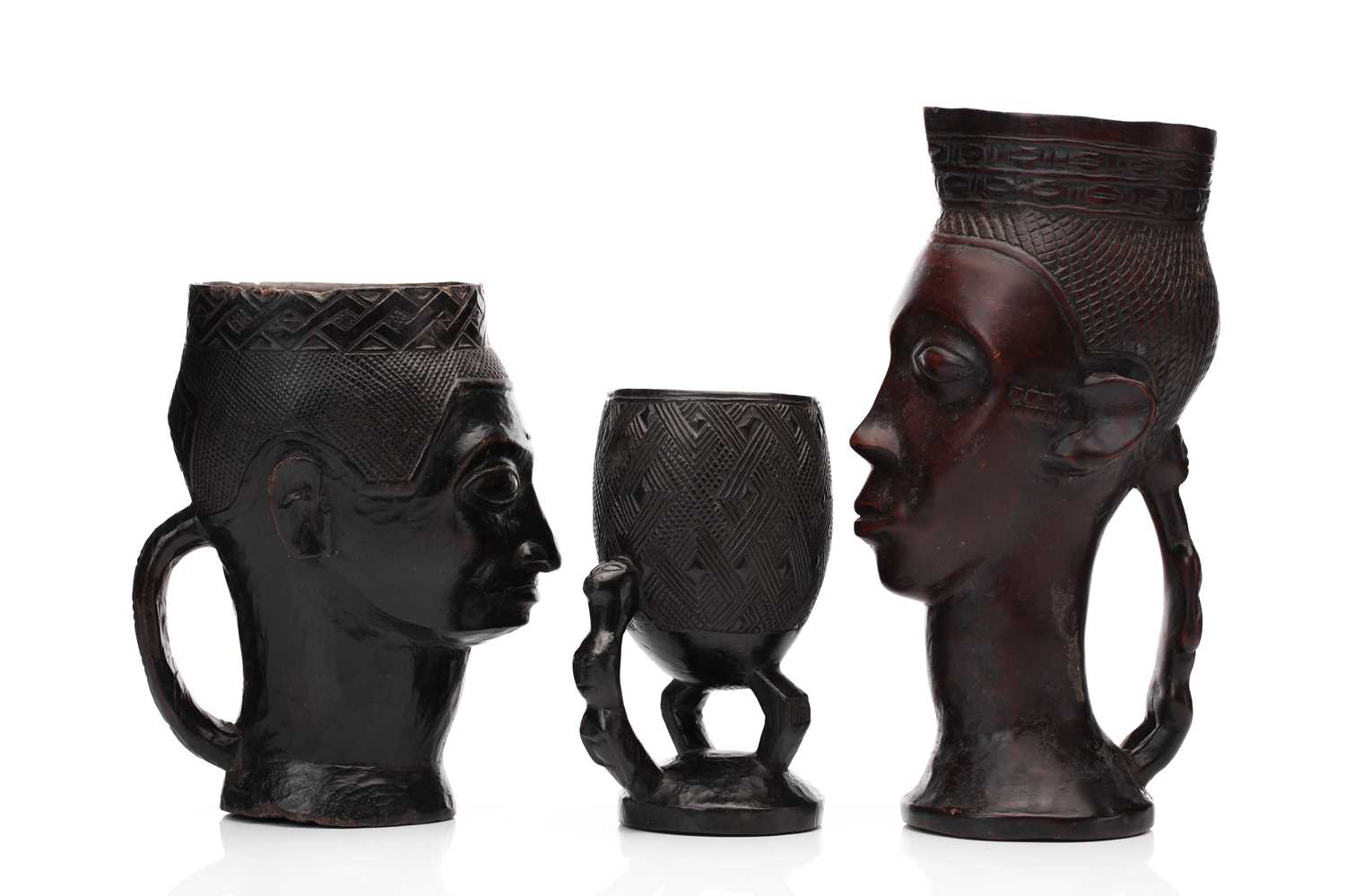 Lot 193 - Three Kuba palm wine cups, Democratic