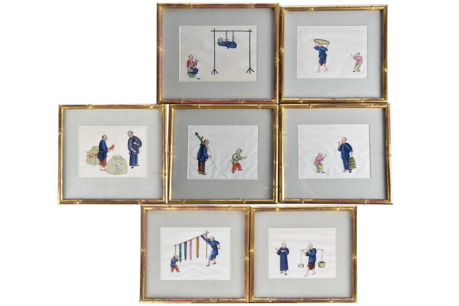 Lot 177 - A set of seven Chinese pith paper paintings,