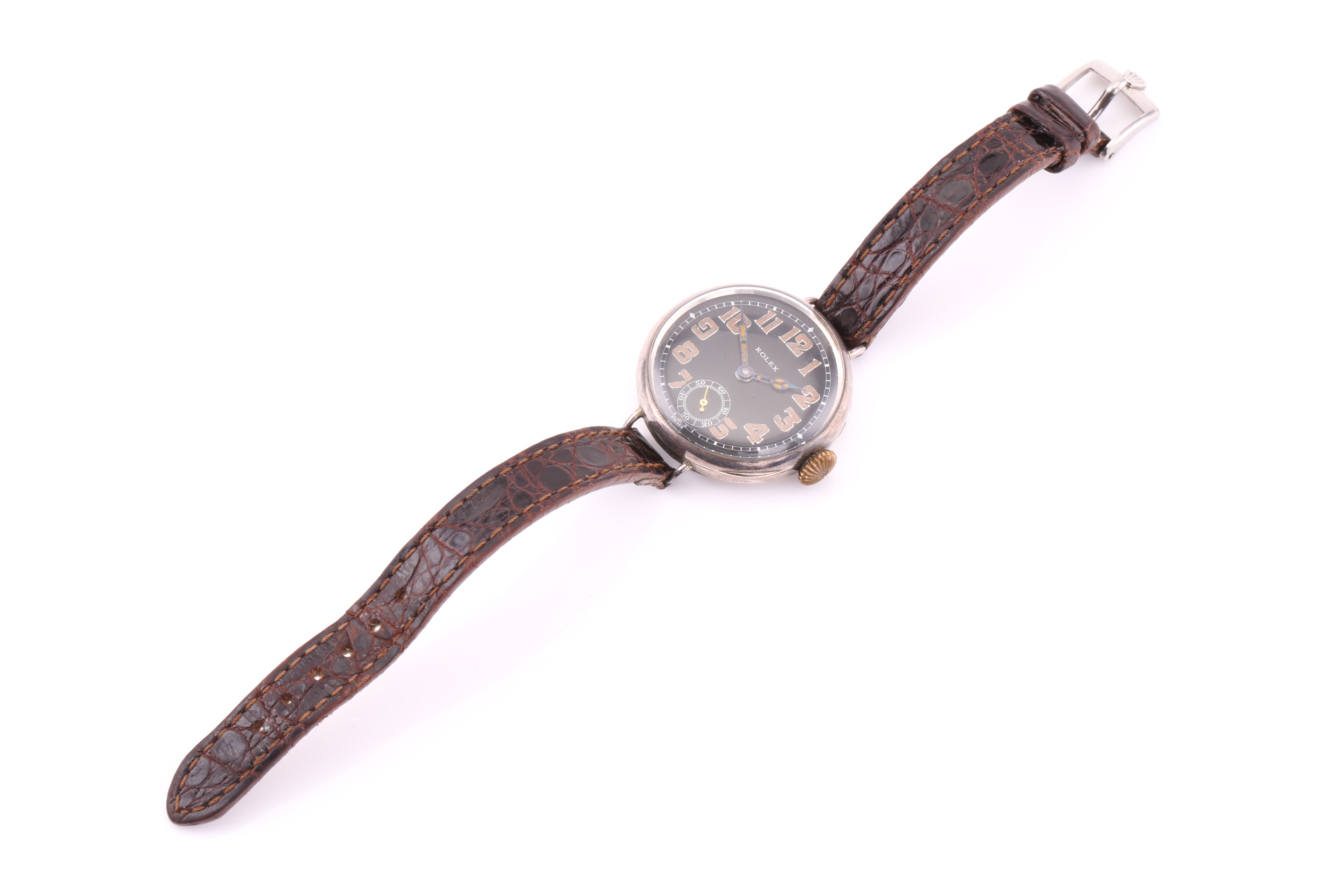 Lot 350 - A silver Rolex trench watch circa 1914, with