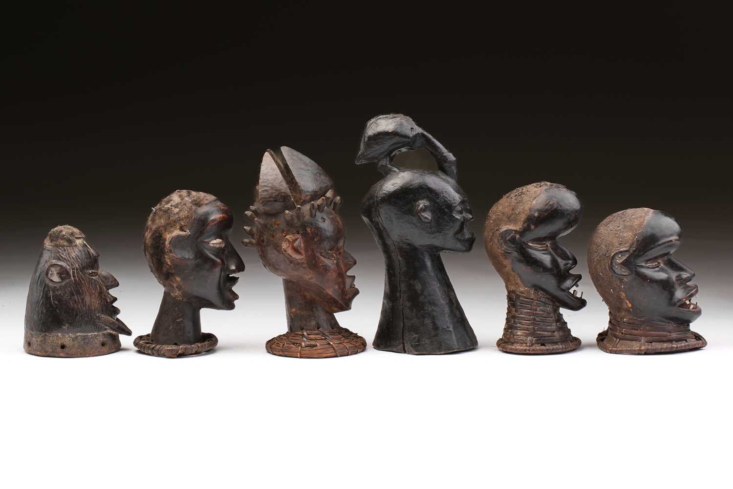 Lot 119 - Five Ekoi anthropomorphic head crests,
