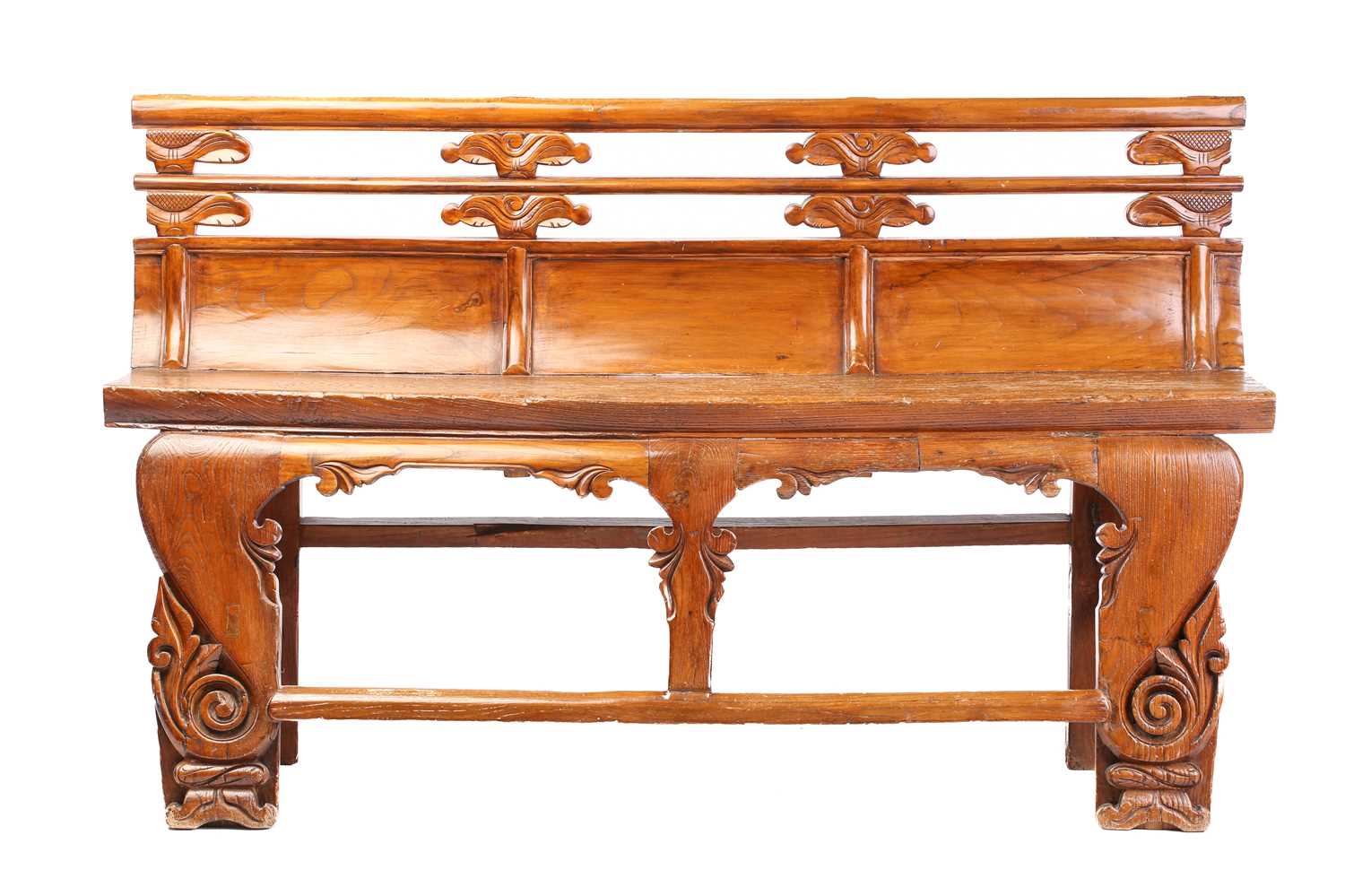 Lot 259 - A Chinese elm temple bench, probably late