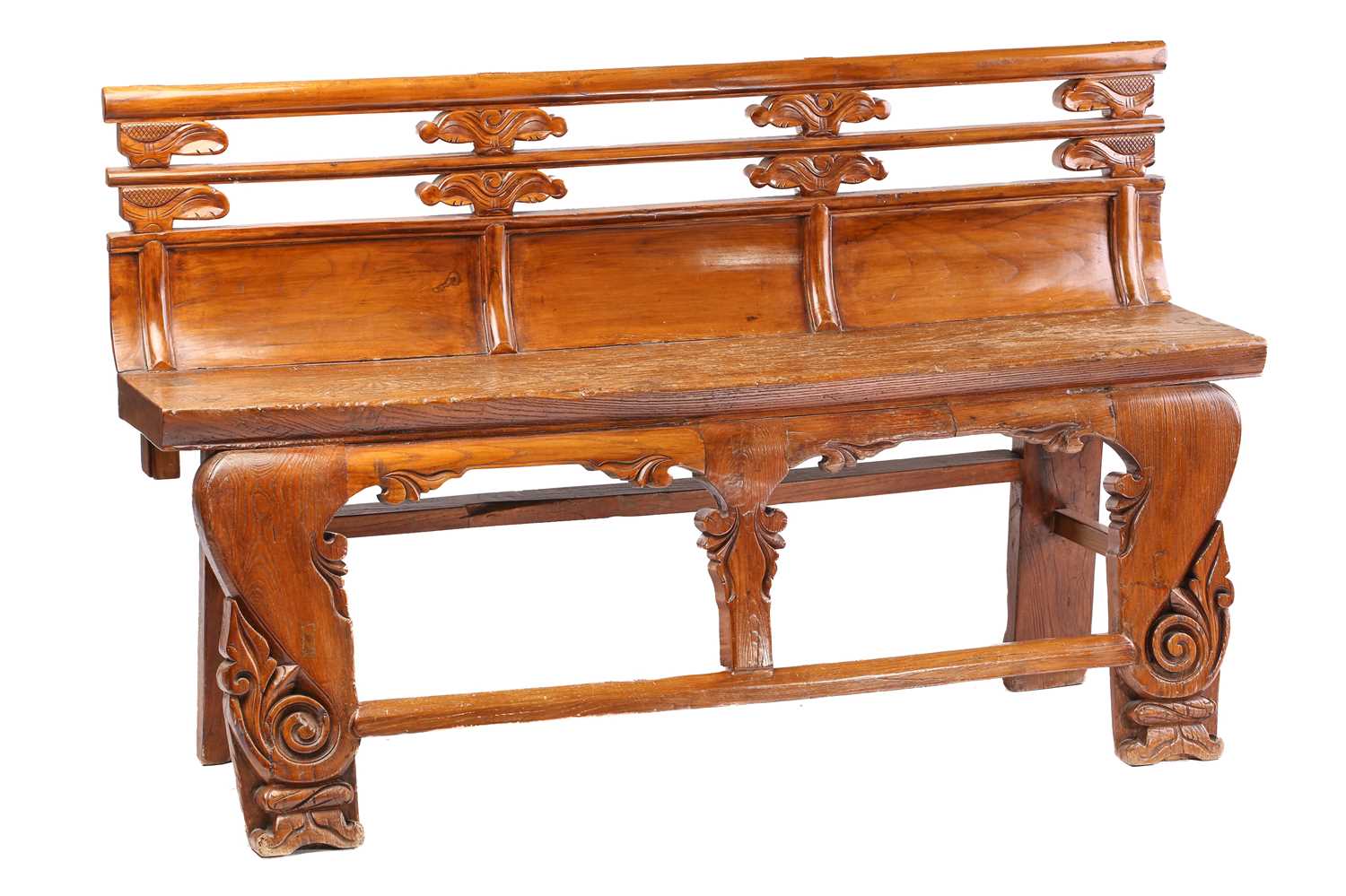Lot 259 - A Chinese elm temple bench, probably late