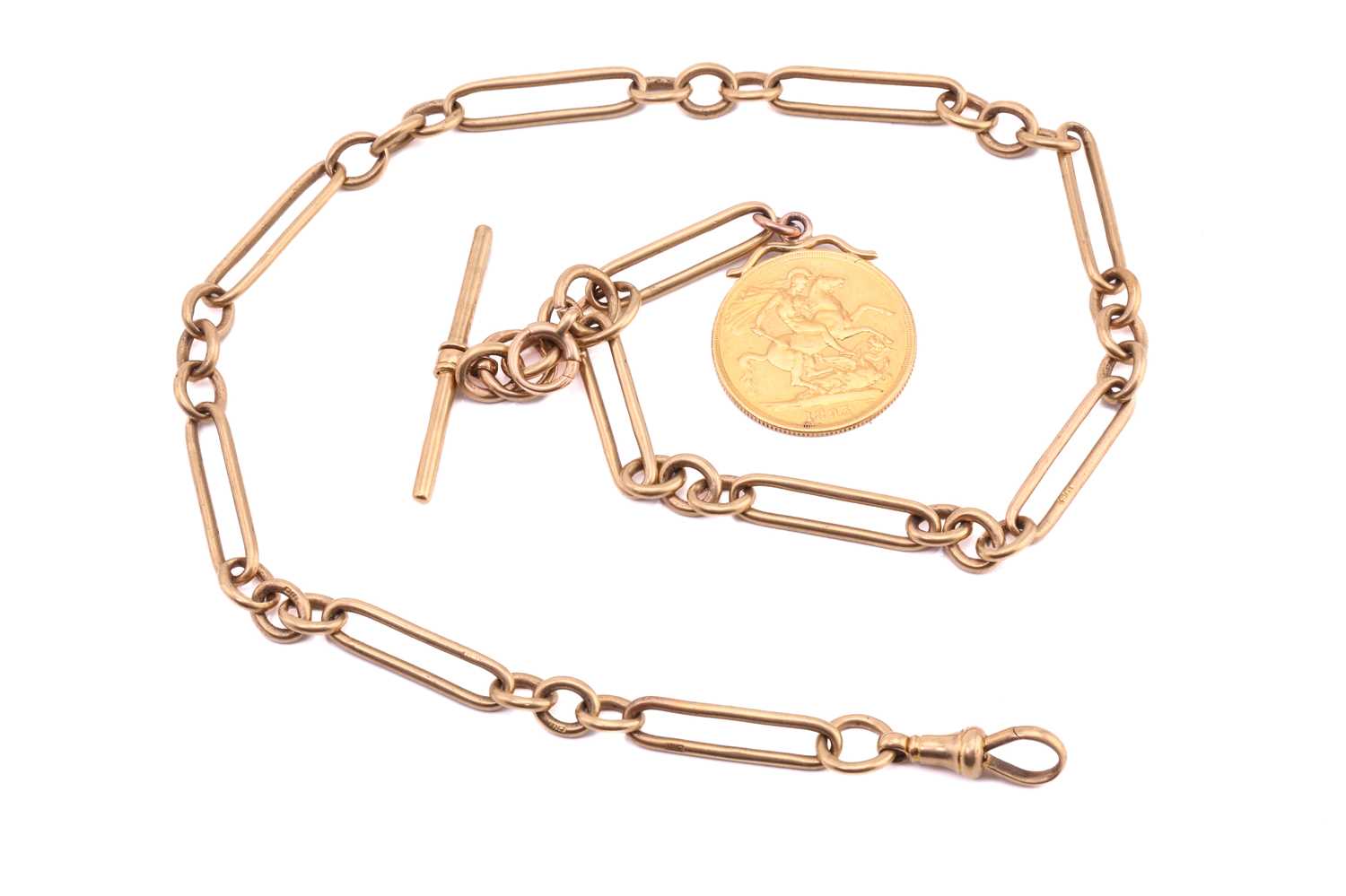 Lot 224 - An 18ct yellow gold fetter and three link