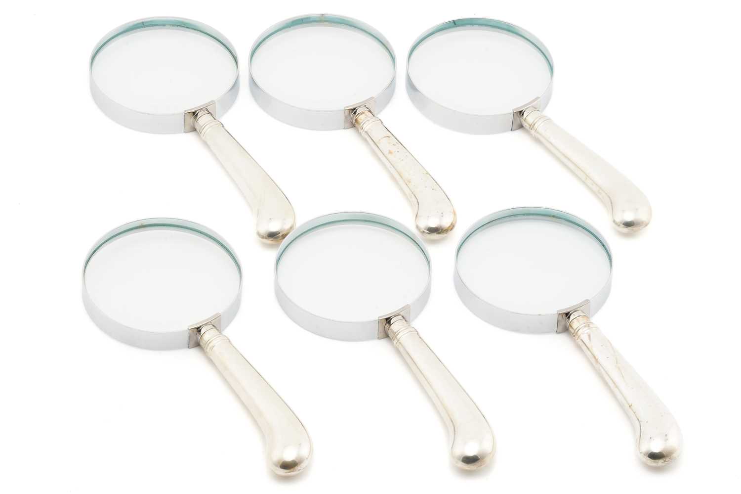 Lot 476 - Six modern silver handled magnifying glasses,