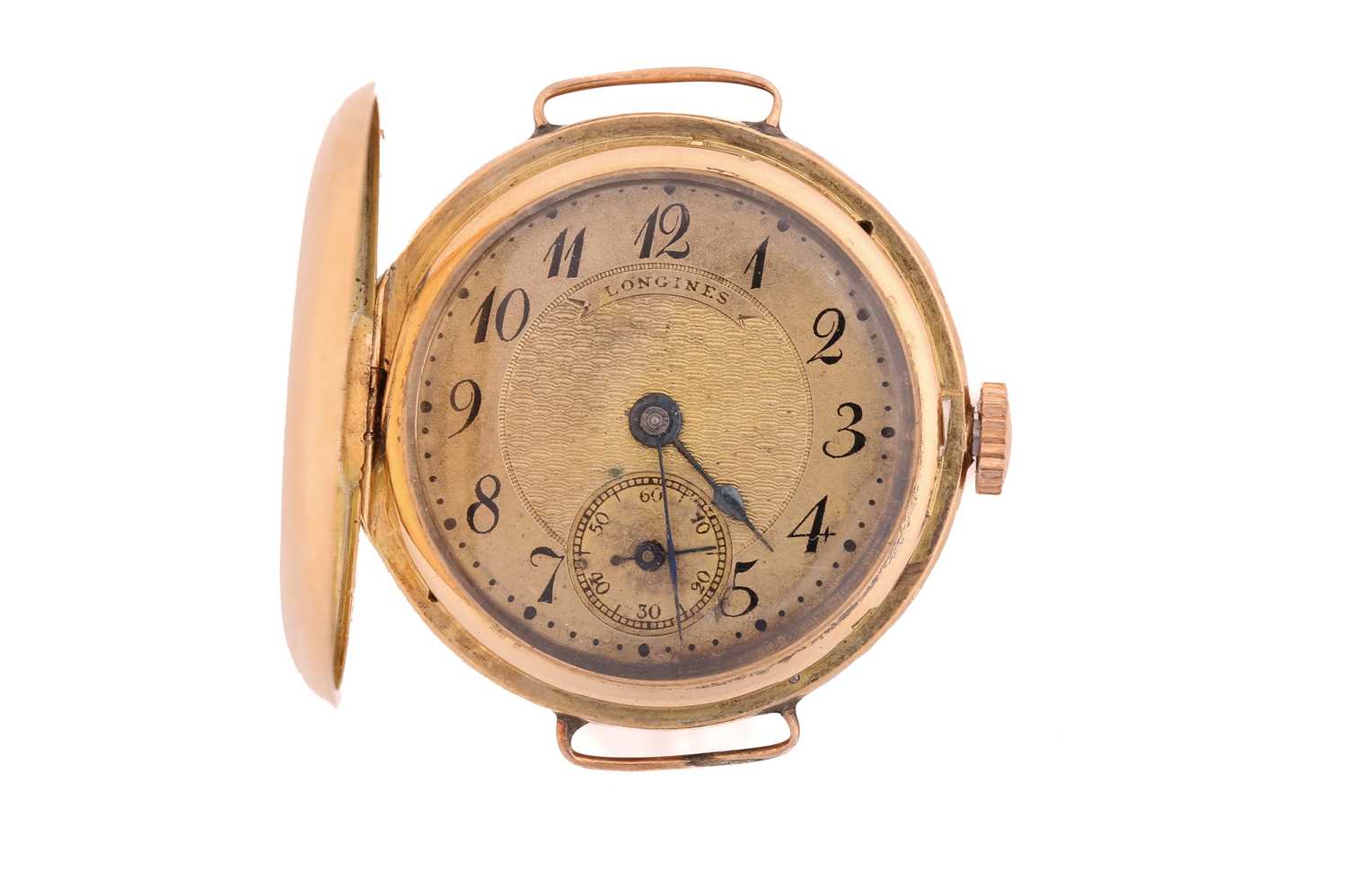 Lot 405 - A Longines 1919 trench full hunter fob watch,