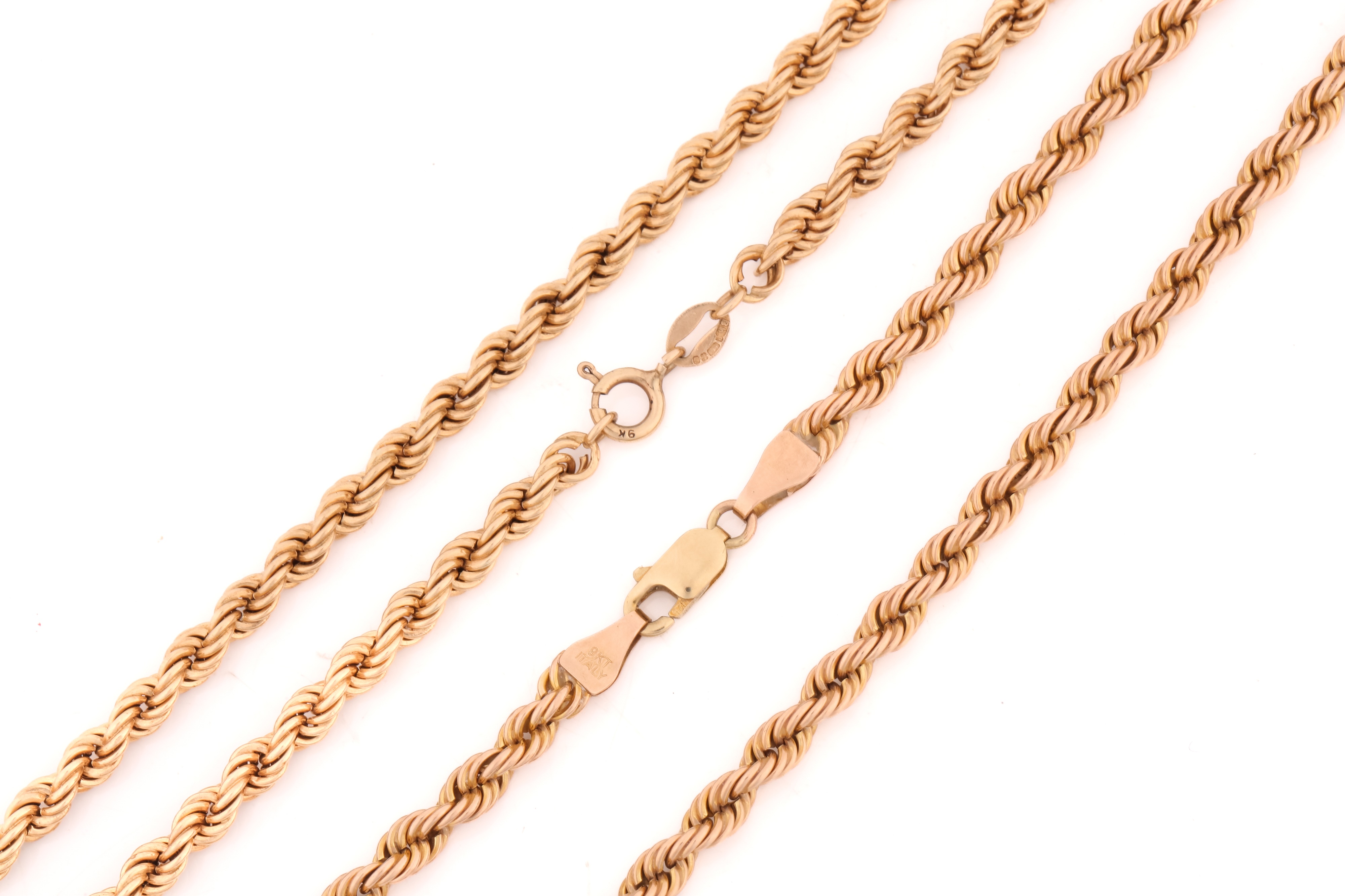 Lot 3 - Two twisted rope chains in 9ct gold, one