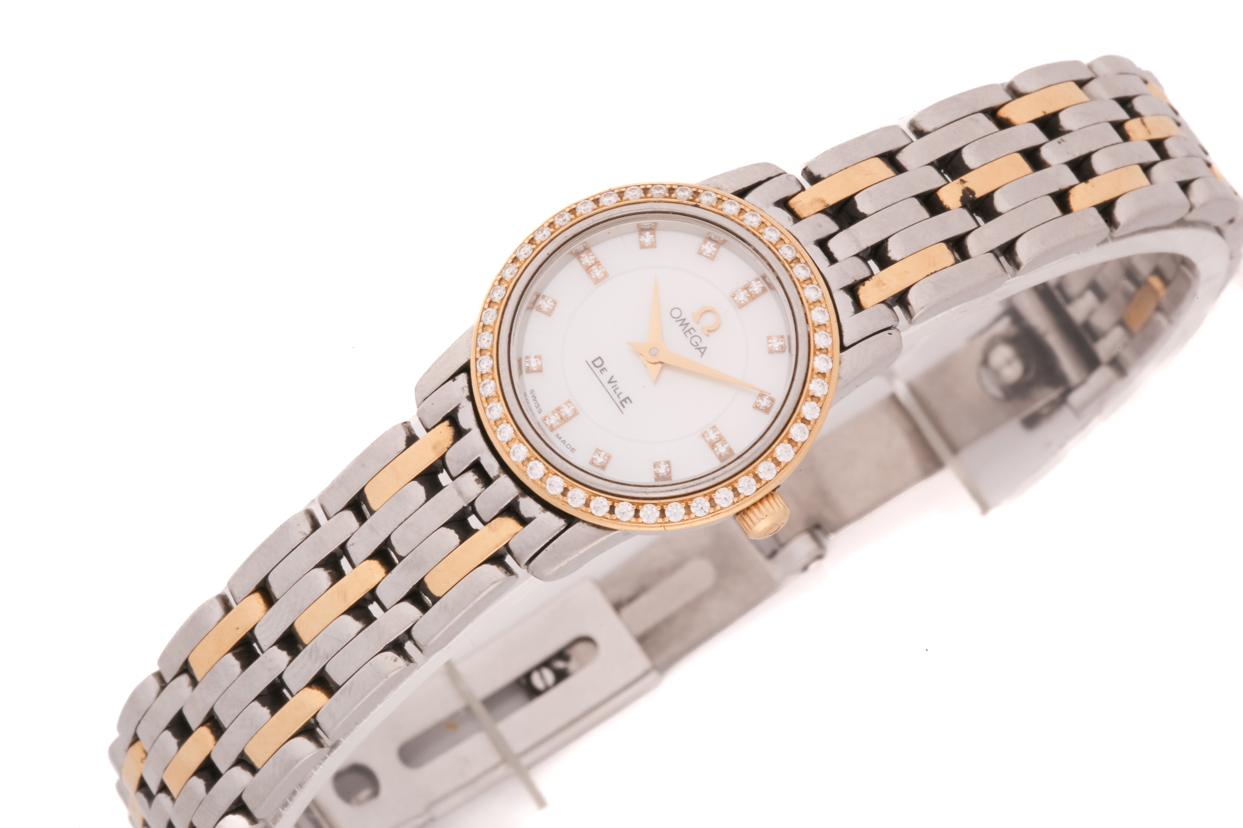 Lot 336 - An Omega DeVille diamond set two tone ladies
