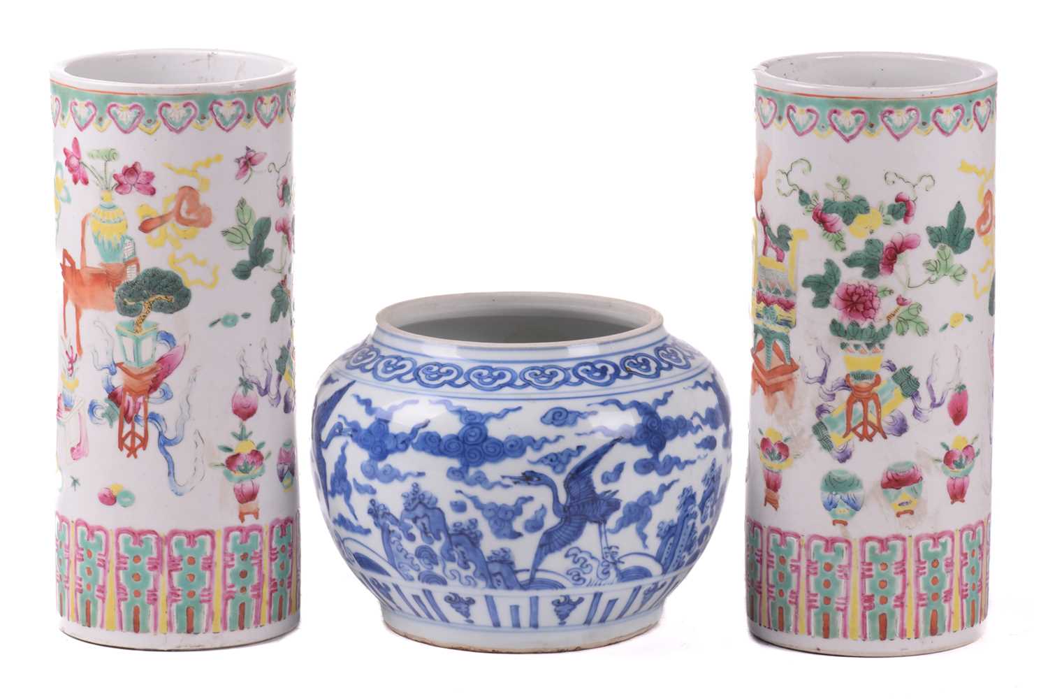 Lot 140 - A pair of Chinese porcelain sleeve vases,