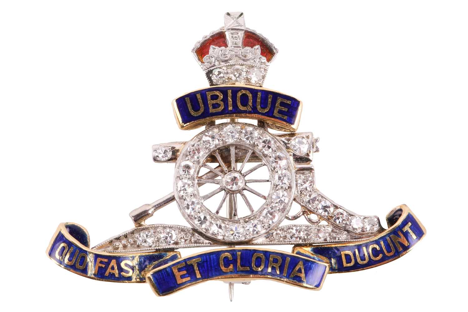 Lot 162 - A Royal Artillery sweetheart brooch set with