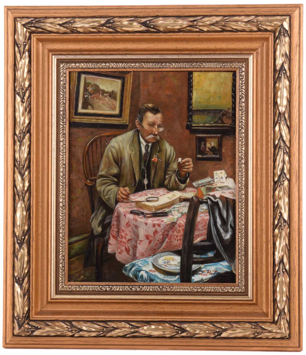 Lot 248 - L. Paton (20th century), The Stamp Collector,