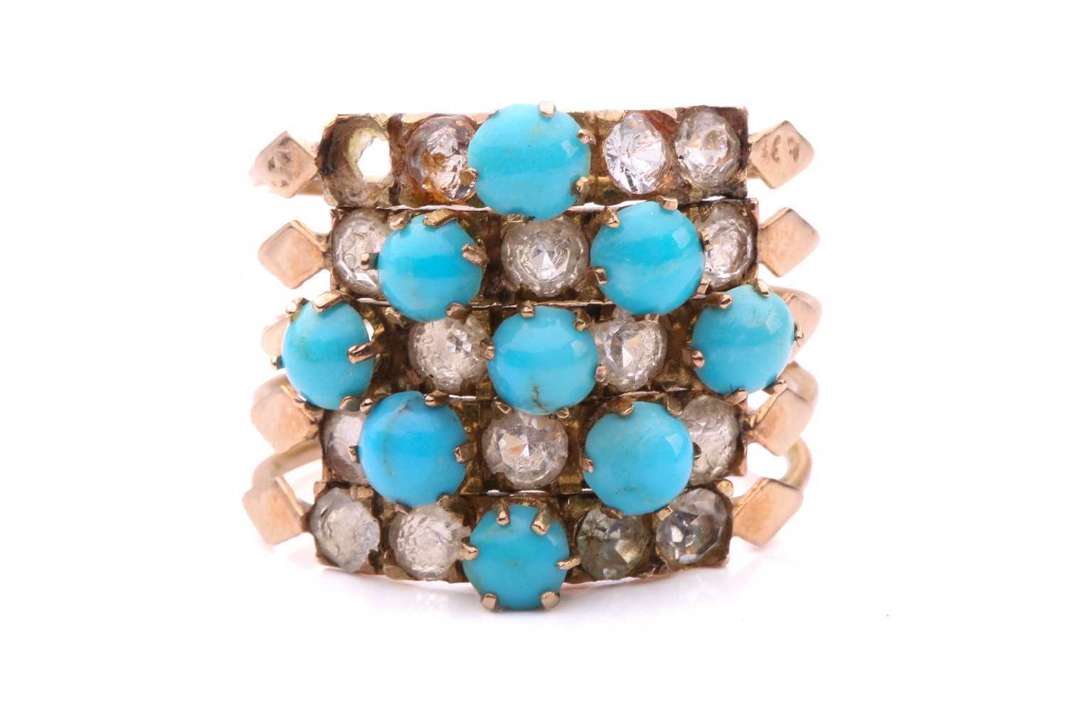 Lot 24 - A five row turquoise and paste harem ring,