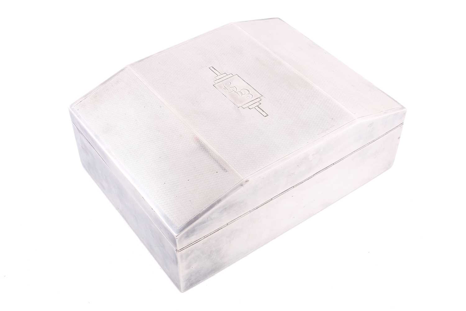 Lot 450 - A large white metal cigar box of rectangular