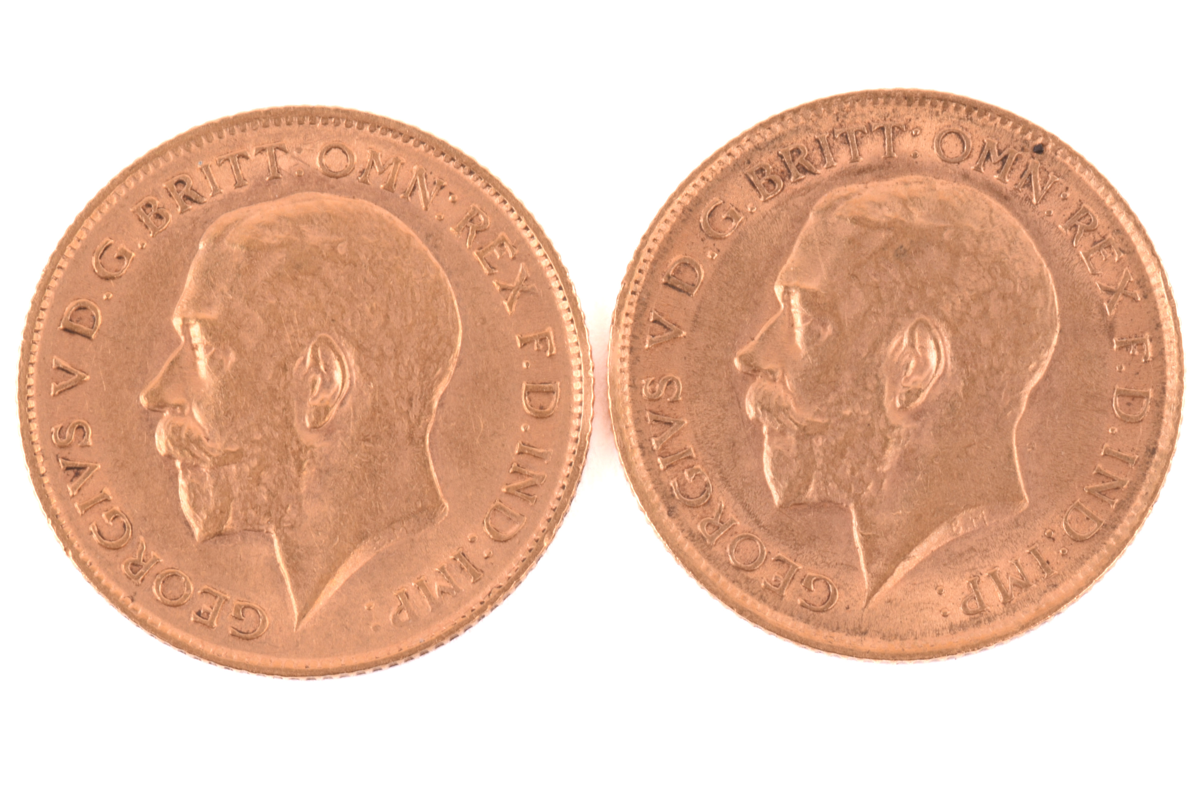 Lot 308 - Two George V half sovereigns, 1911, 1912,