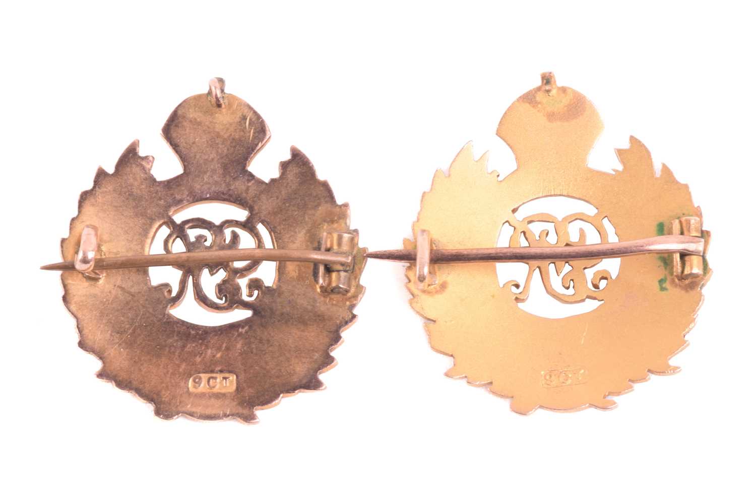 Lot 10 - Two WWII Royal Engineers Corp badges in 9ct
