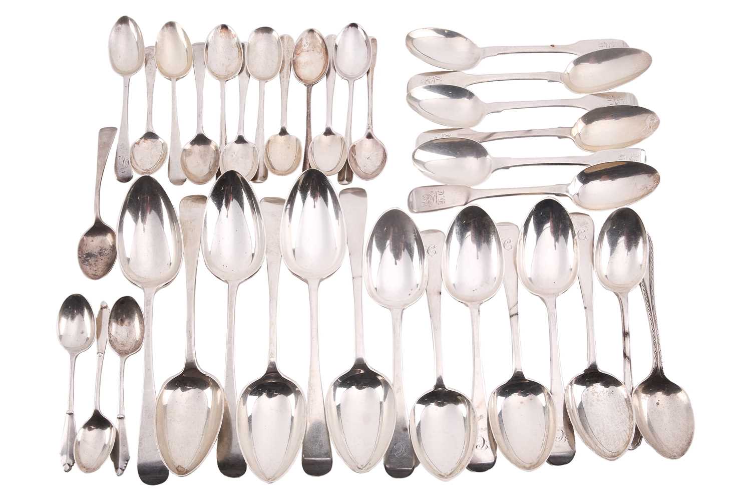 Lot 529 - A collection of varying silver spoons,