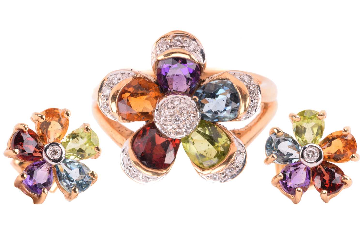 Lot 316 - A multi-gem floral cocktail ring and