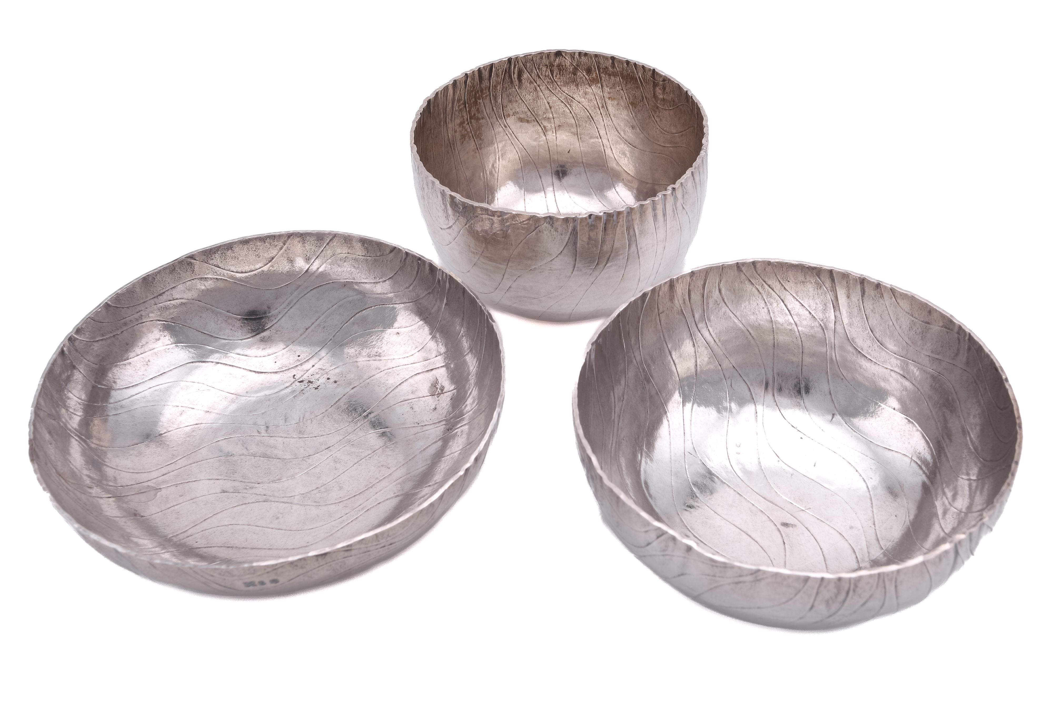 Lot 536 - Three wave design silver bowls by Adrian