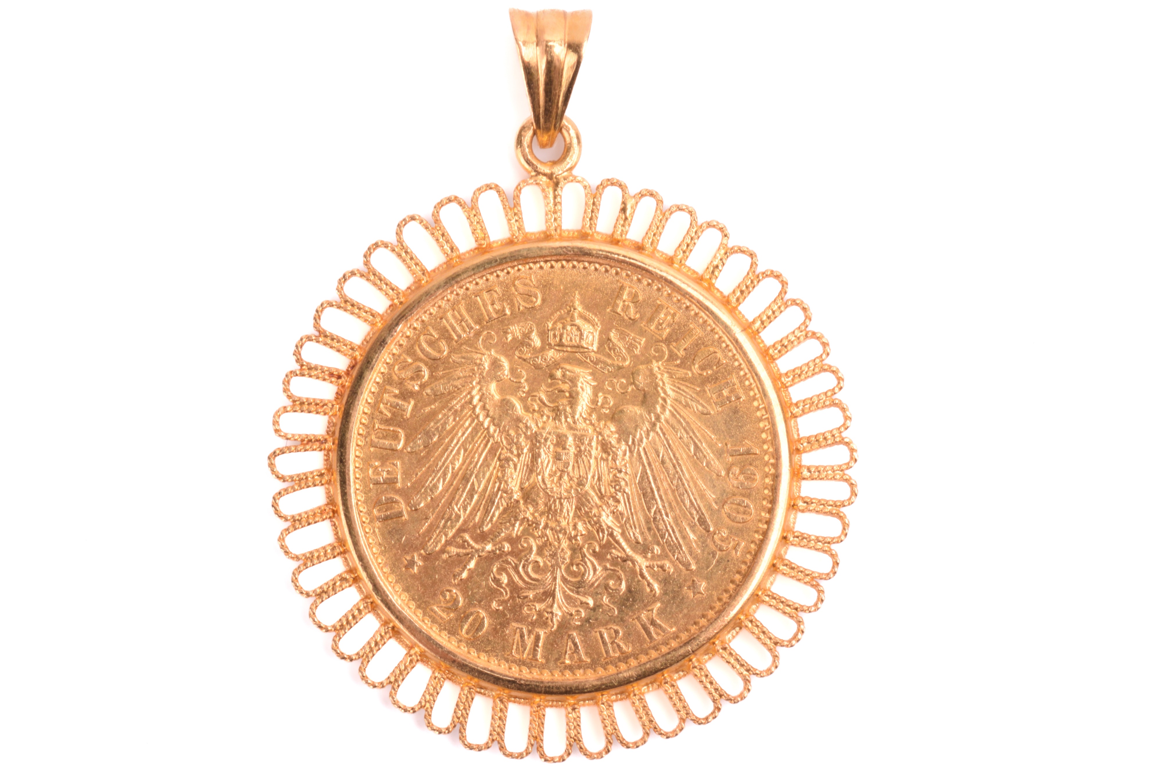 Lot 377 - A 1905 German 20 Mark gold coin, Deutsches