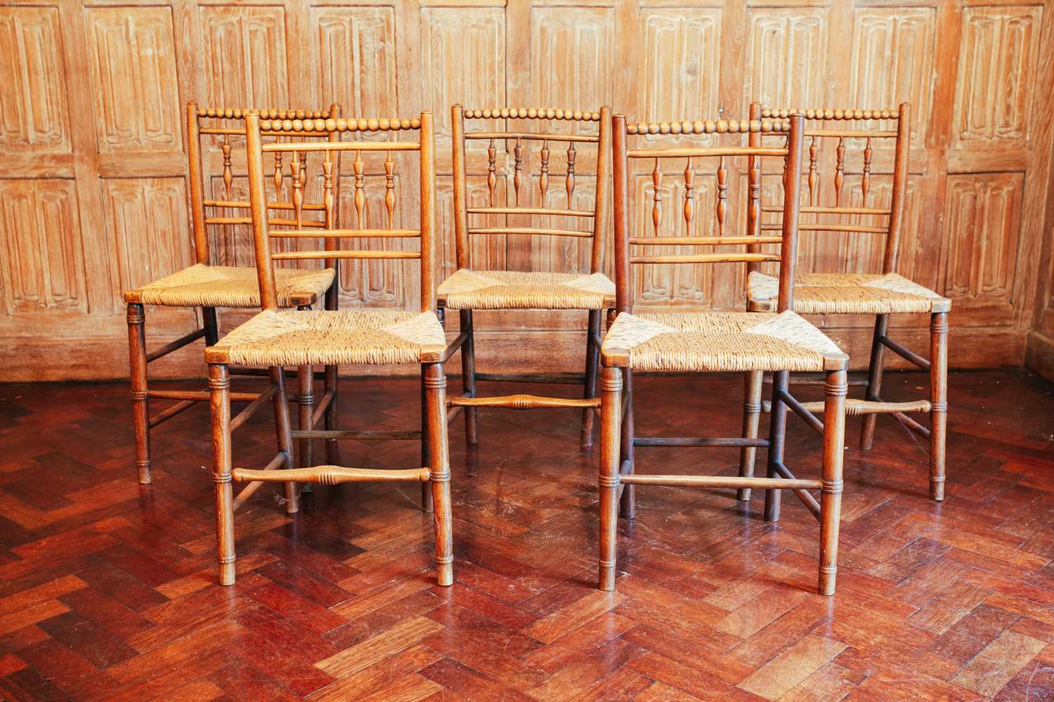 Lot 191 - A matched set of five Victorian ash and rush-