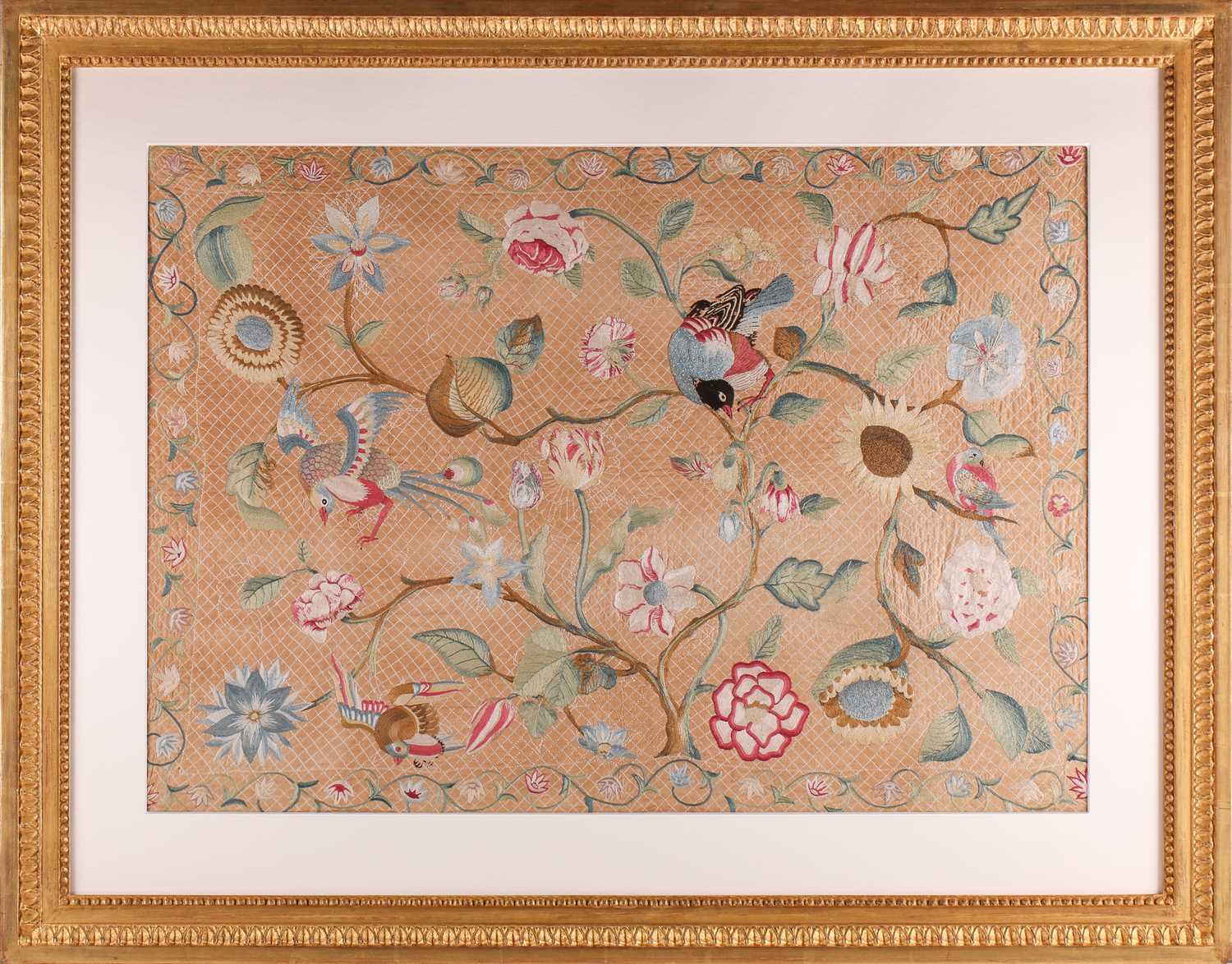Lot 344 - A Queen Anne embroidered silk panel