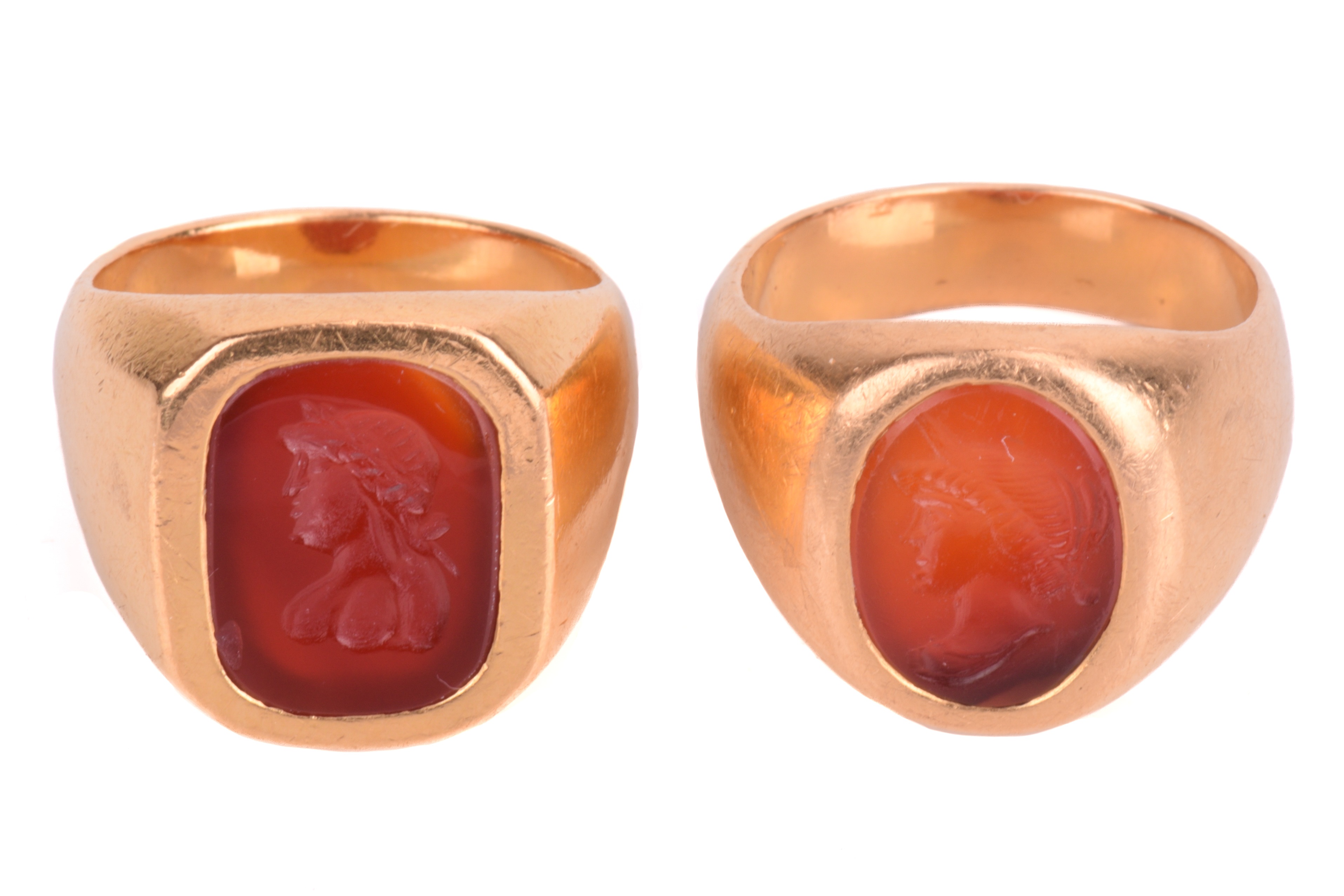 Lot 55 - Two signet rings set with intaglio engraved