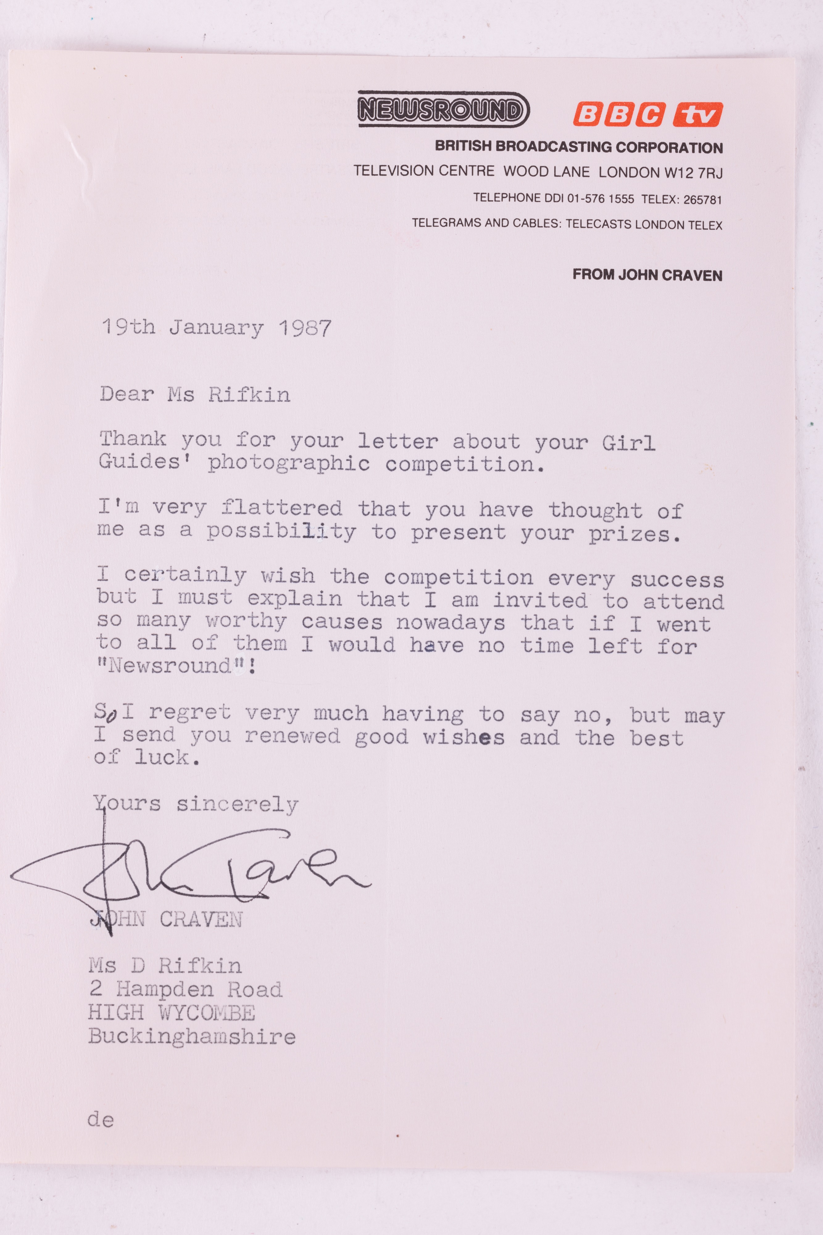 Lot 43 - A signed letter from Roald Dahl, dated 3rd