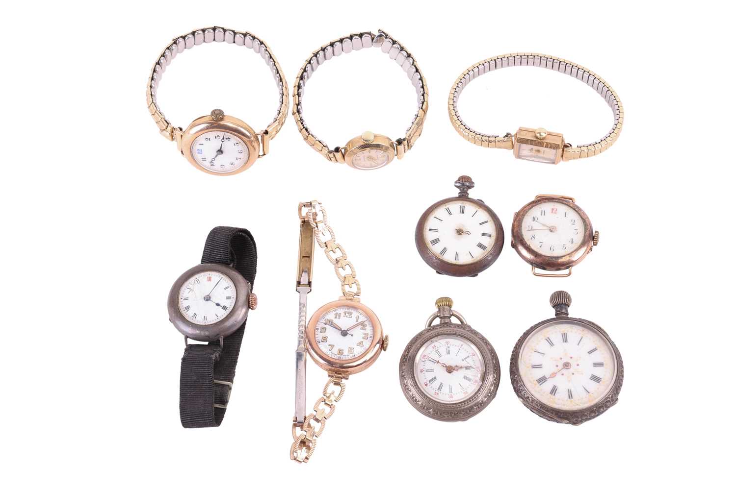 Lot 167 - Five various 9ct gold watches and two silver