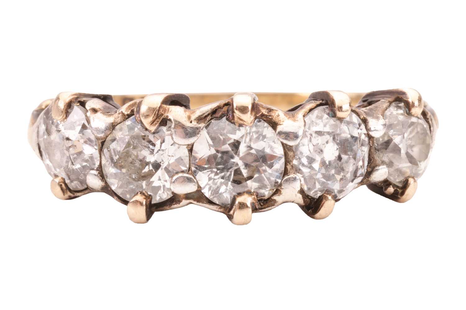 Lot 109 - A diamond five stone half hoop ring, set