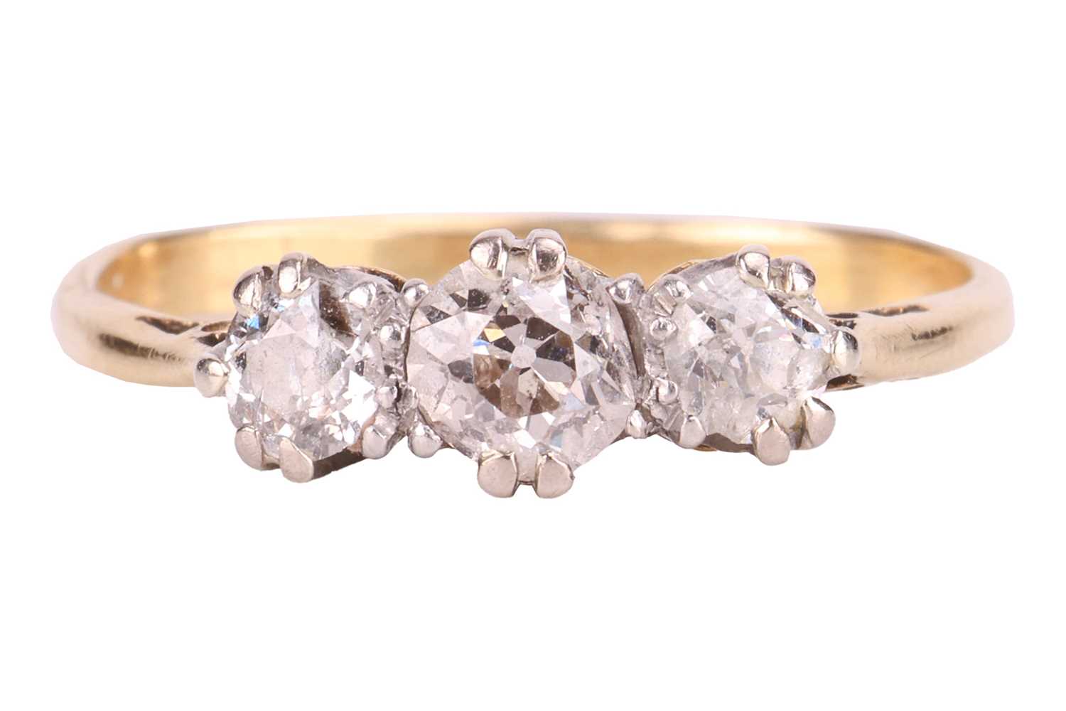 Lot 160 - A three-stone diamond ring, claw-set with