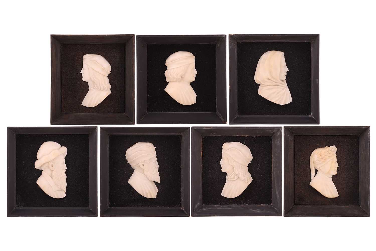 Lot 237 - Seven carved marble profile portraits of