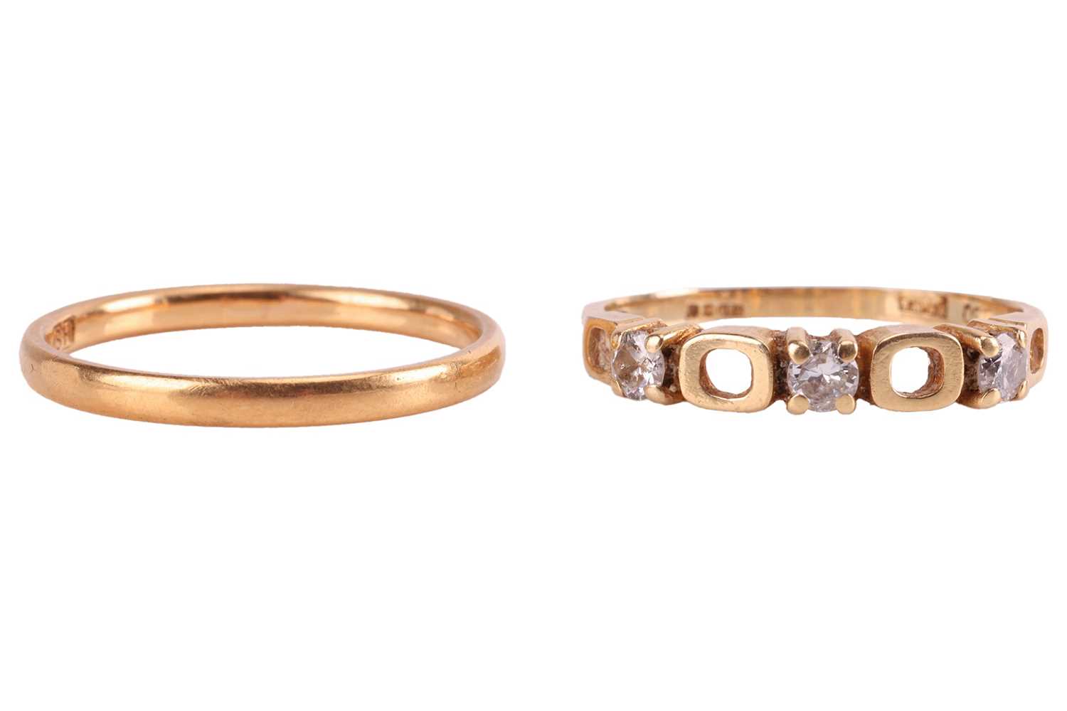 Lot 103 - Two gold rings; the 22ct gold wedding band