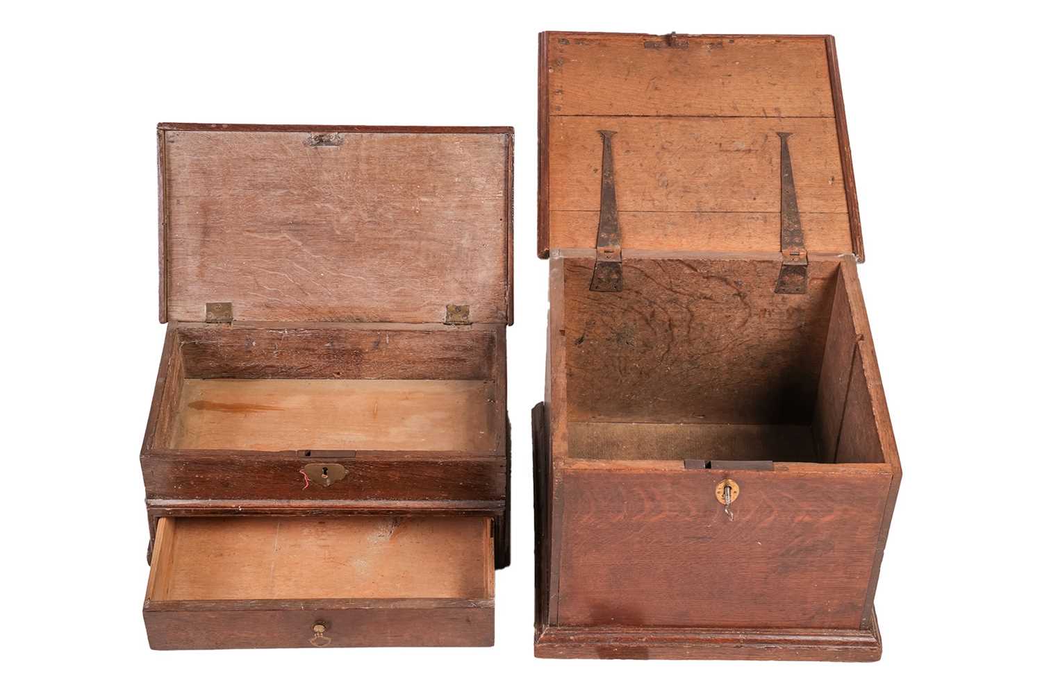 Lot 72 - An early 18th-century oak deed box with a