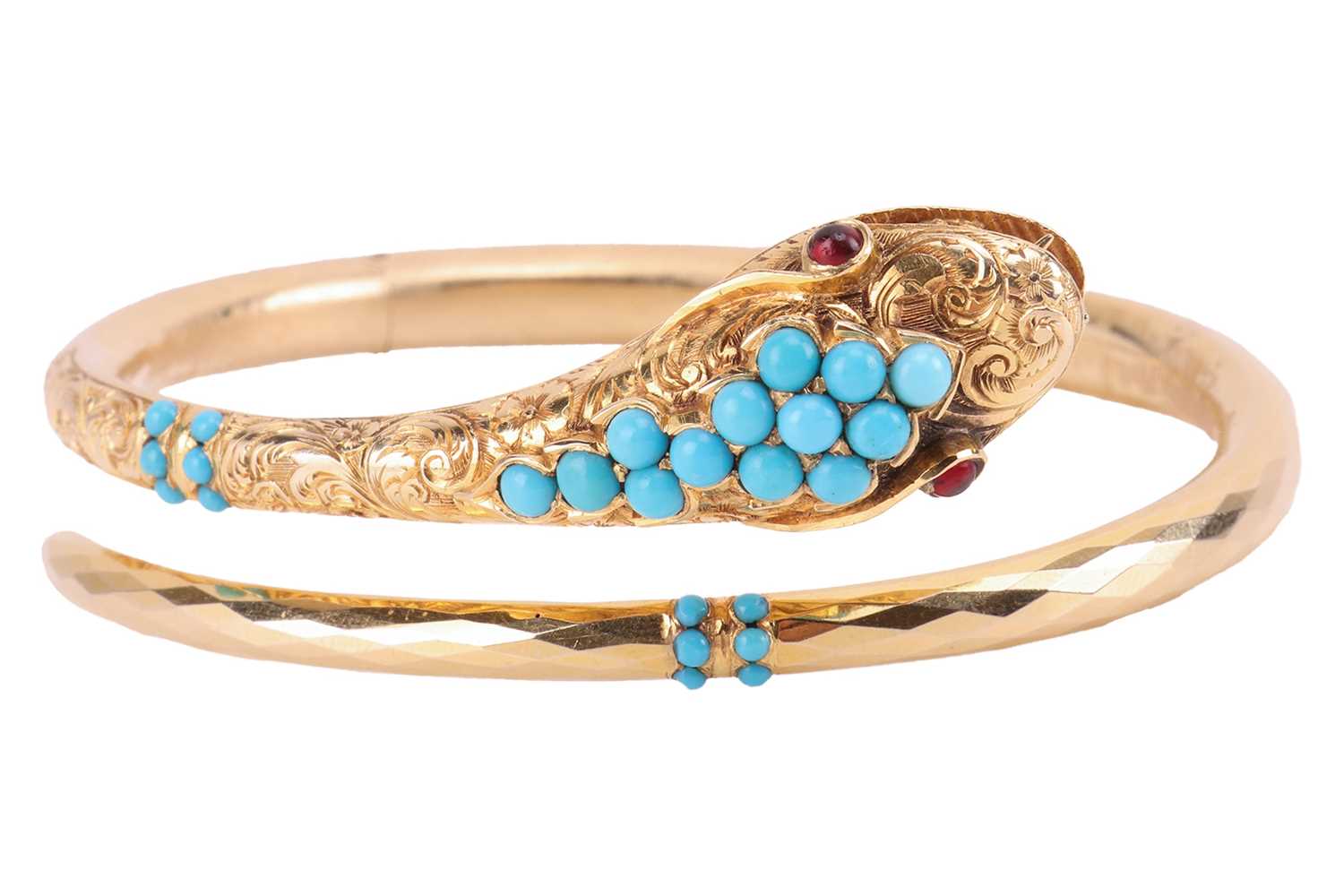 Lot 19 - A Victorian turquoise-set serpent crossover