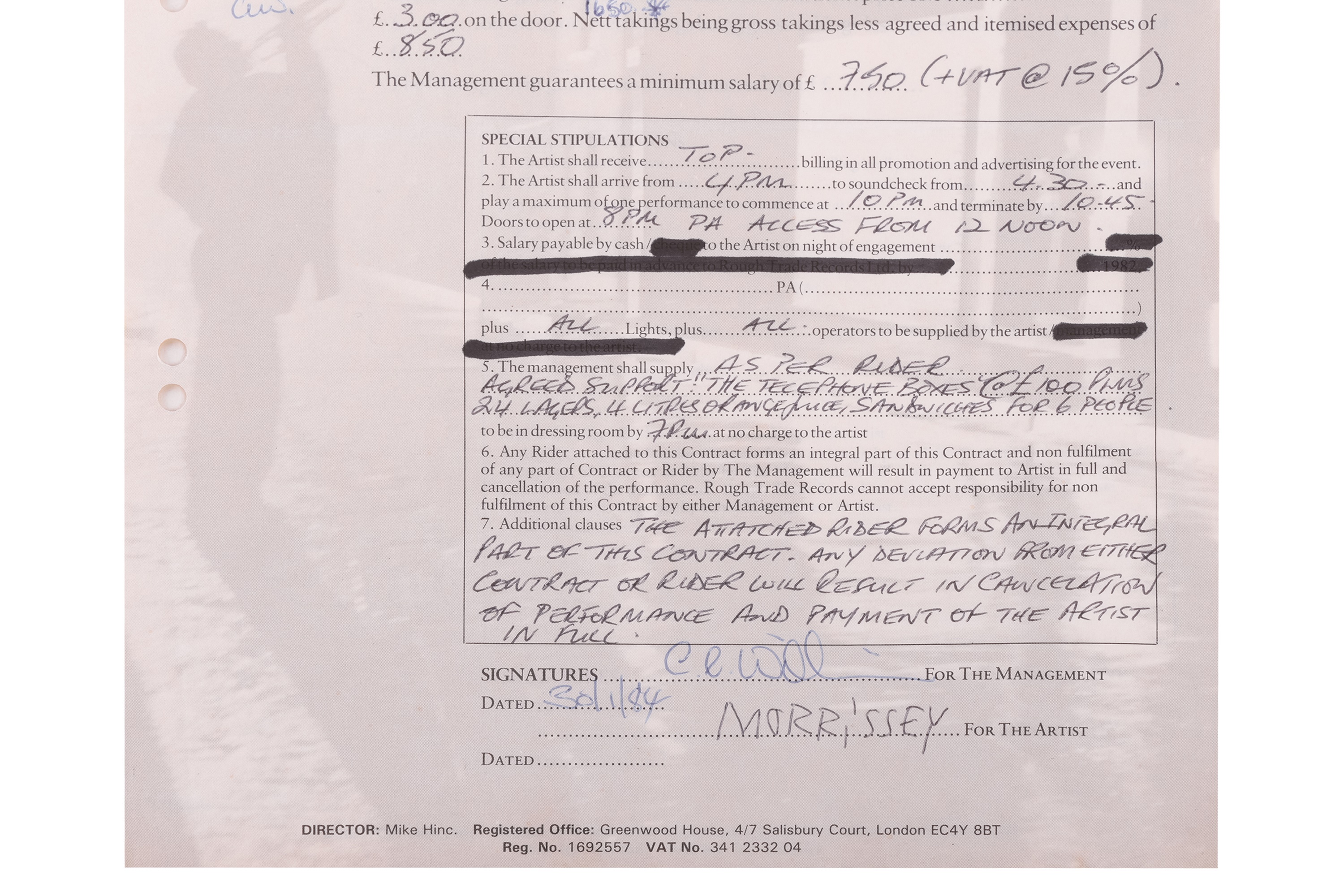 Lot 20 - The Smiths: the original live booking