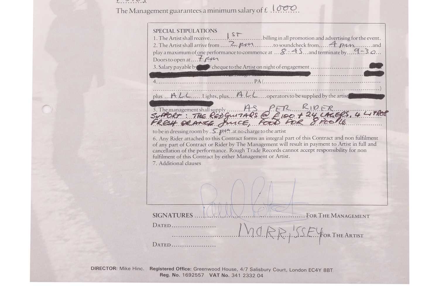 Lot 86 - The Smiths: the original live booking