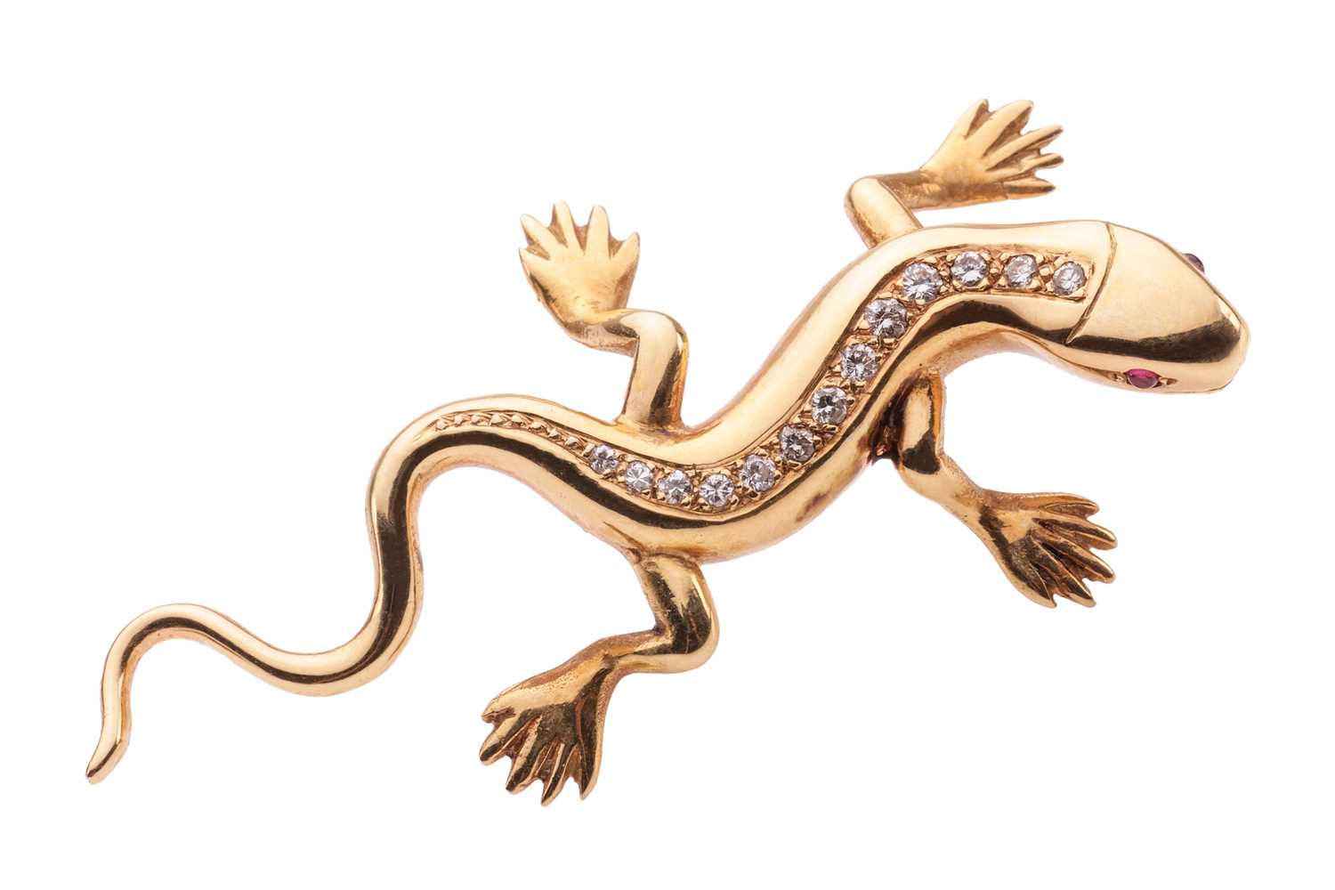 Lot 49 - A gem-set lizard brooch in 18ct yellow gold,