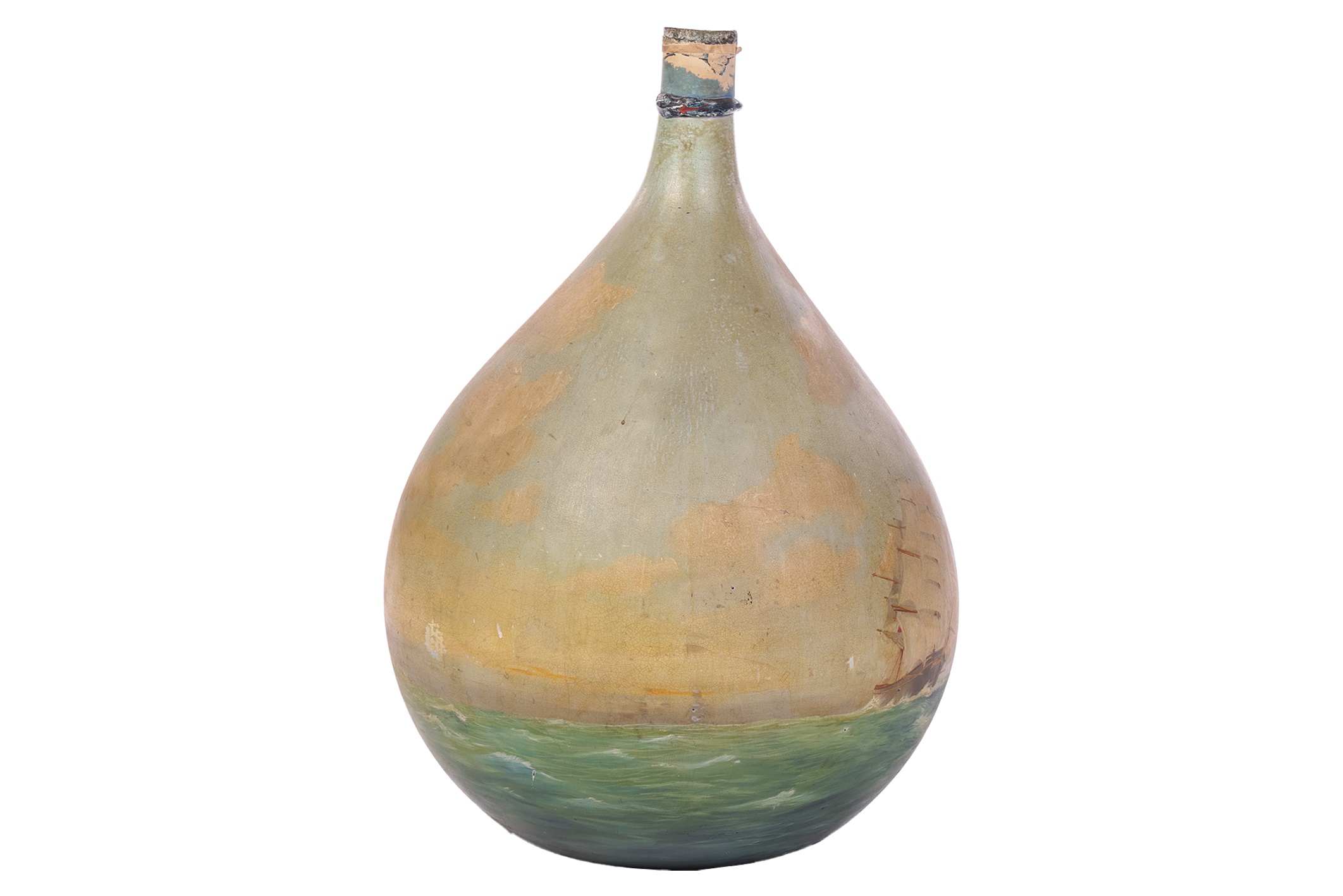 Lot 253 - A large Victorian painted carboy, a ship in