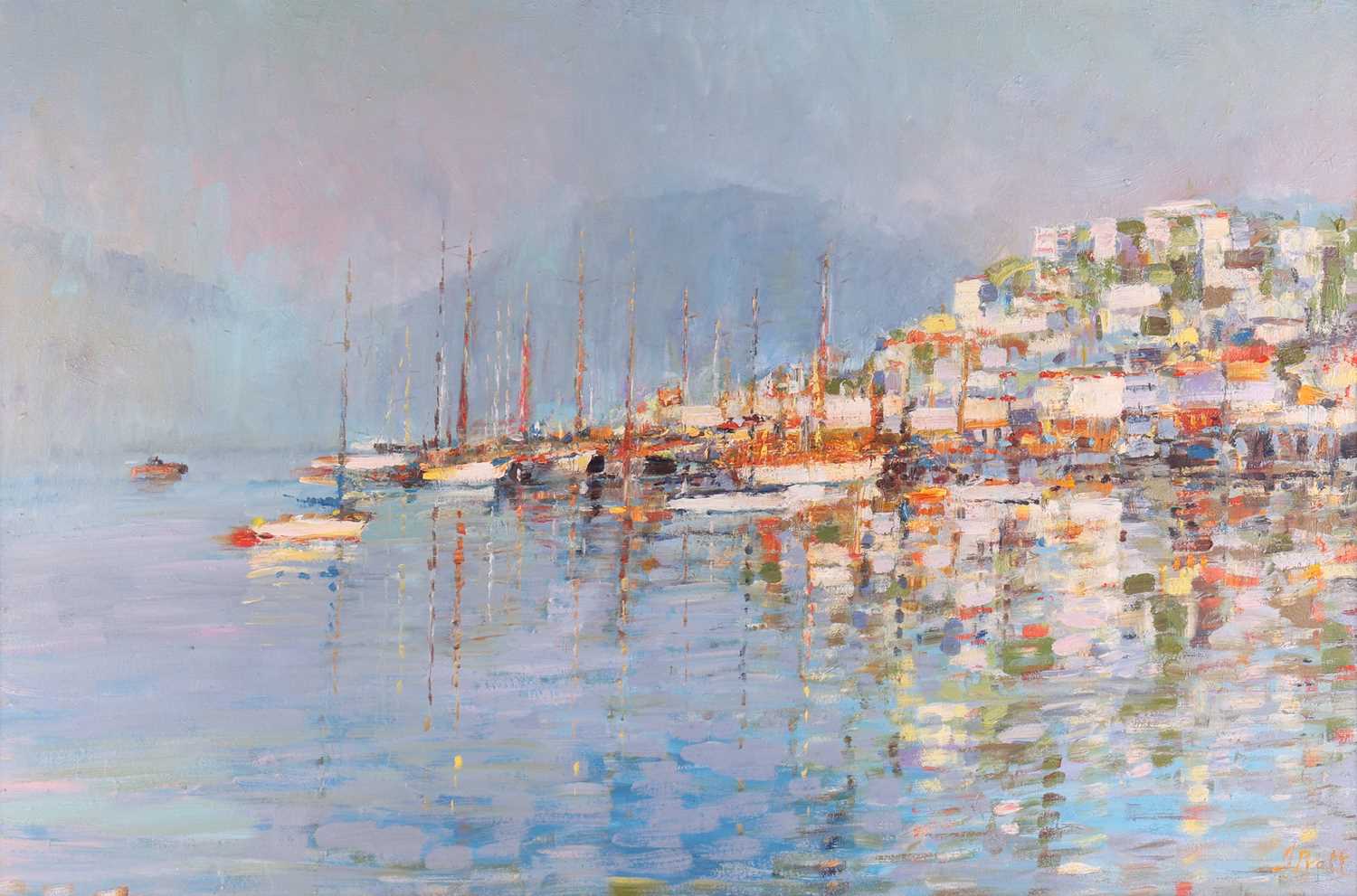 Lot 9 - Jeffrey Pratt (British b.1940) Boats by a